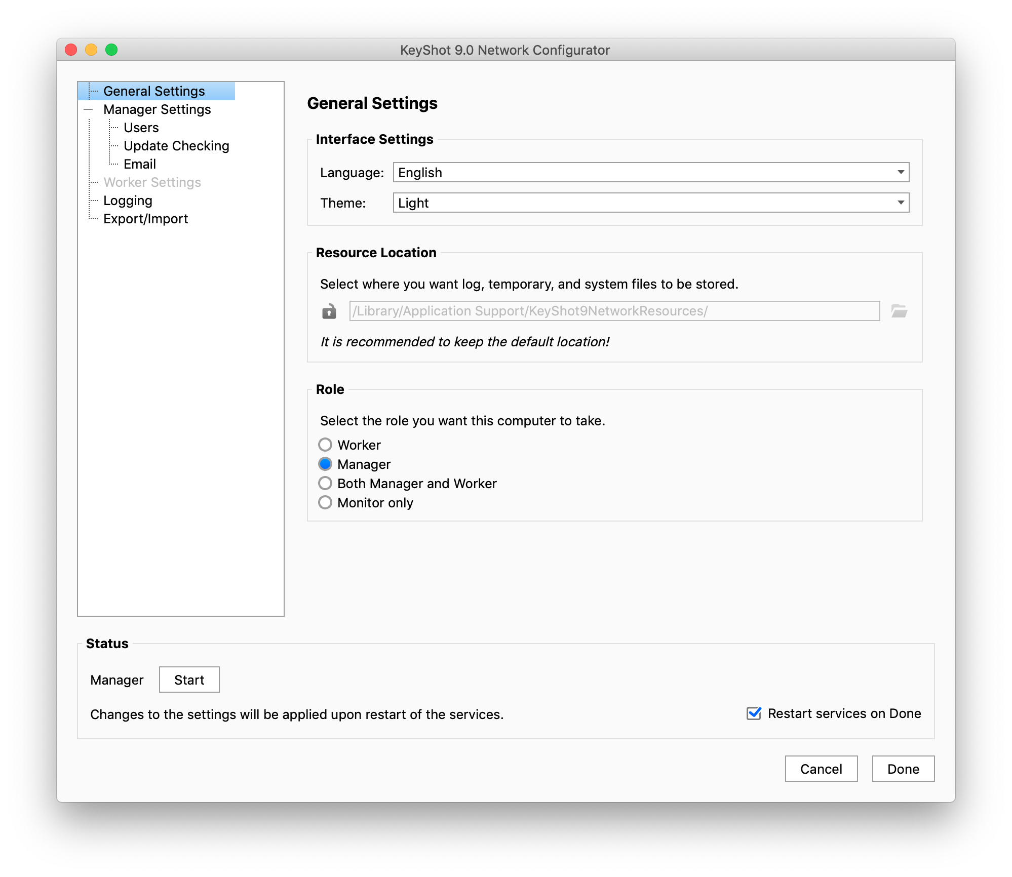 Manager Setup - Keyshot Manual