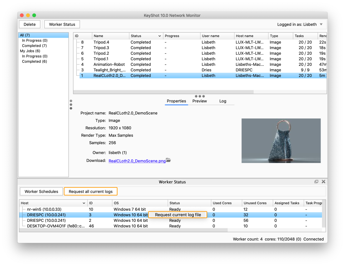 Get Logs - Keyshot Manual